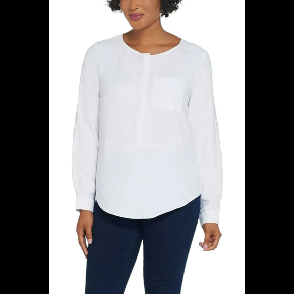 Elizabeth & Clarke | Tops | Elizabeth Clarke Woven Top W Rolltab Sleeve ...